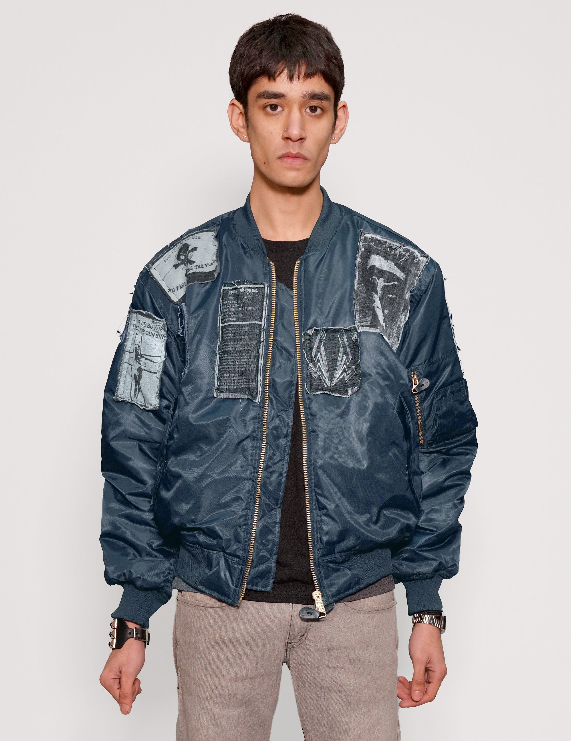 Mens MA-1 Patched Bomber Jacket in Navy – Stuart Trevor