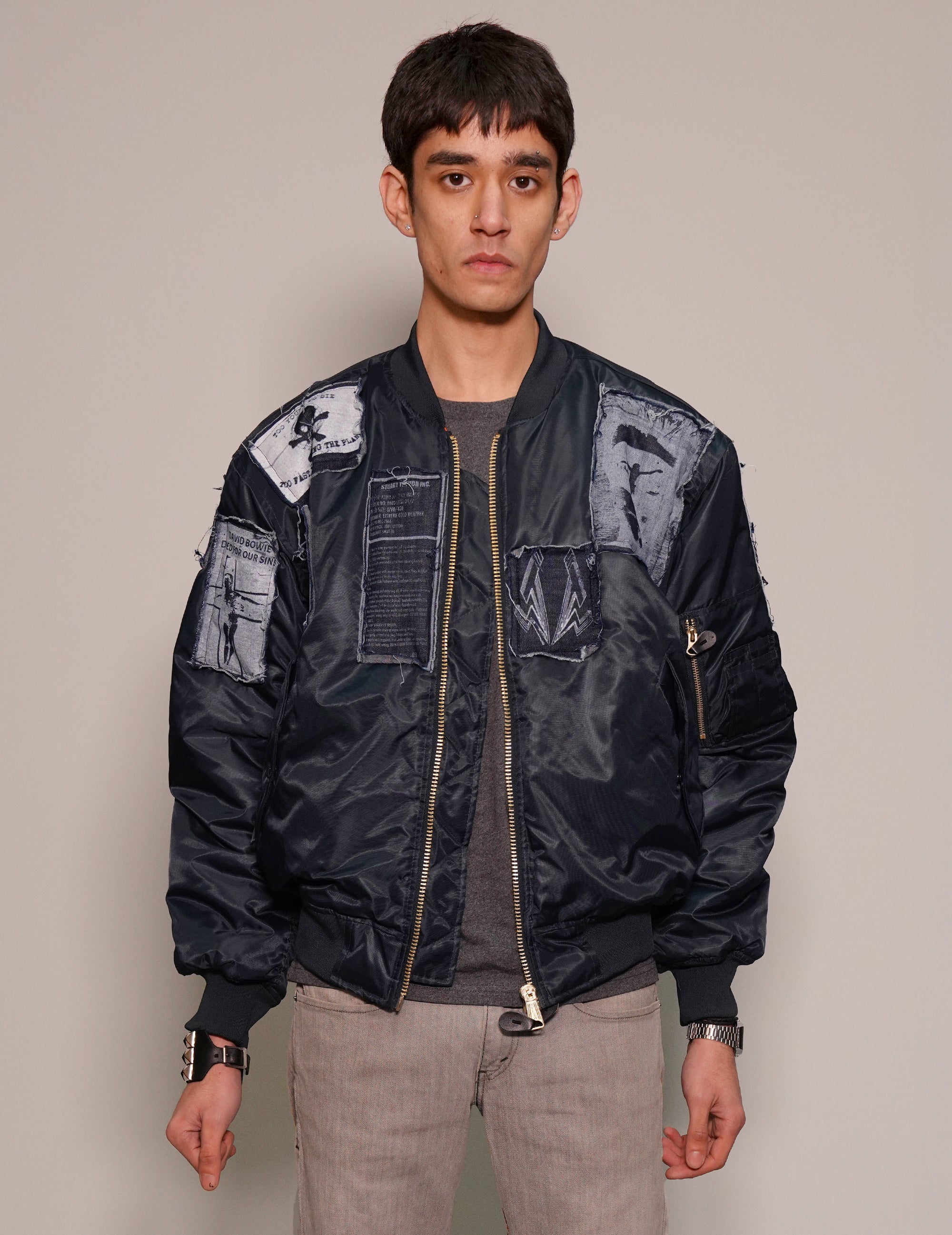 Mens MA-1 Patched Bomber Jacket in Navy – Stuart Trevor