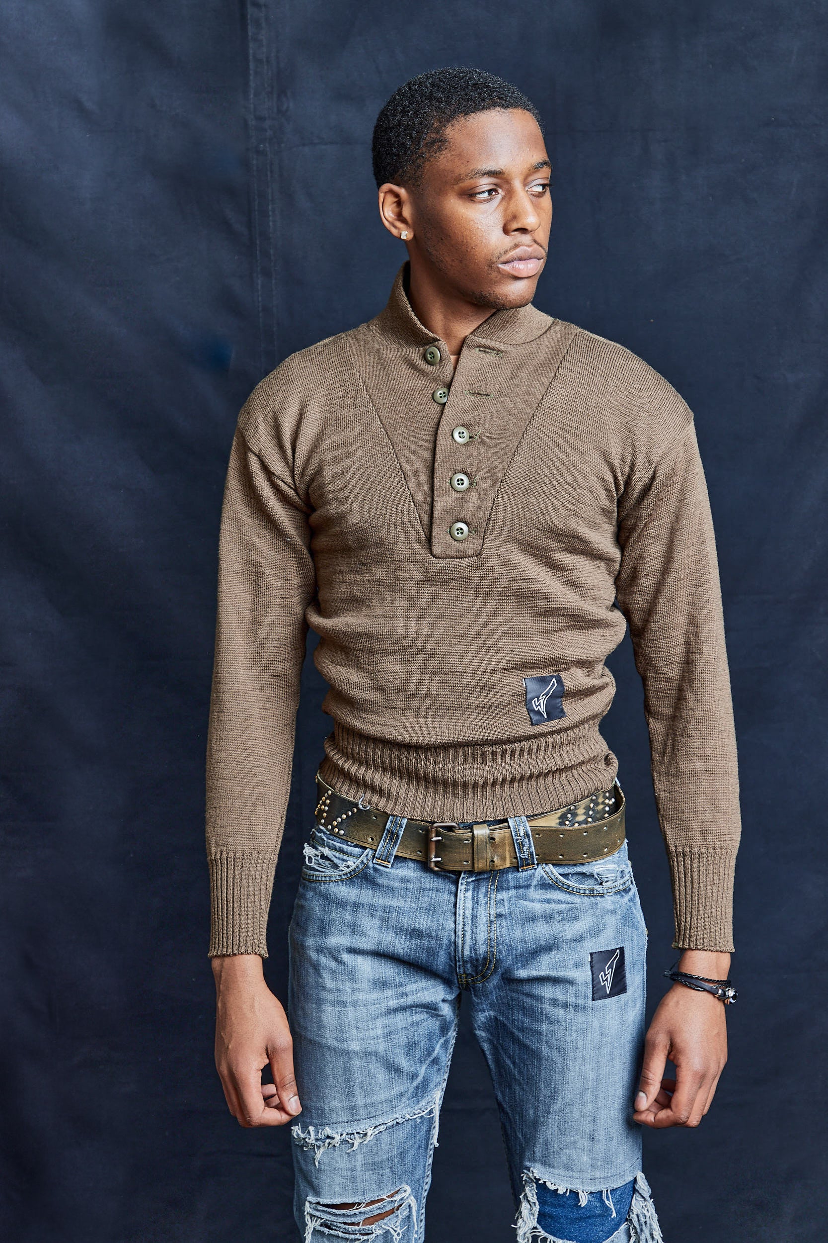 Mens Military Sweater in Khaki – Stuart Trevor